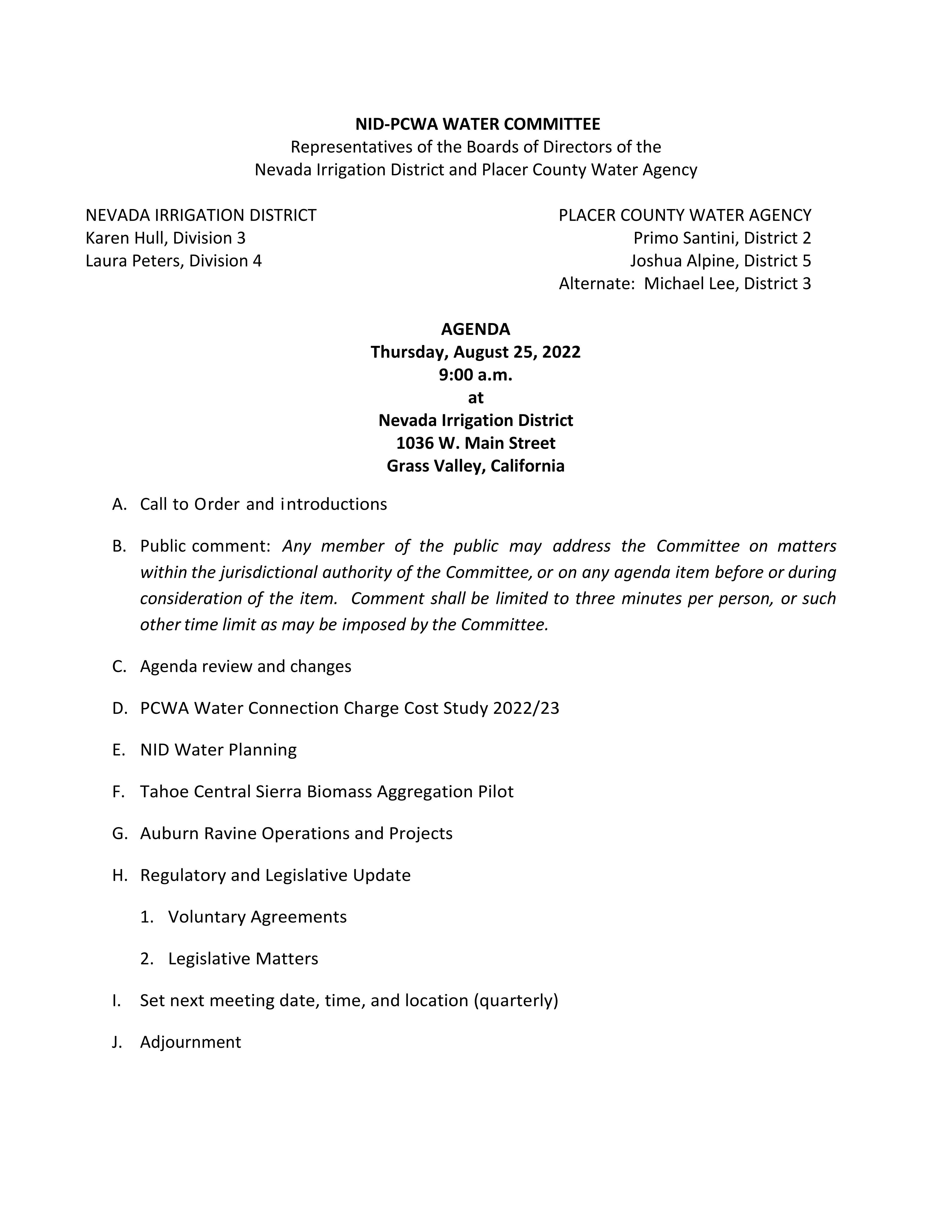 Board Agenda 2022-08-25-NID-PCWA-Water-Committee | pcwa.net