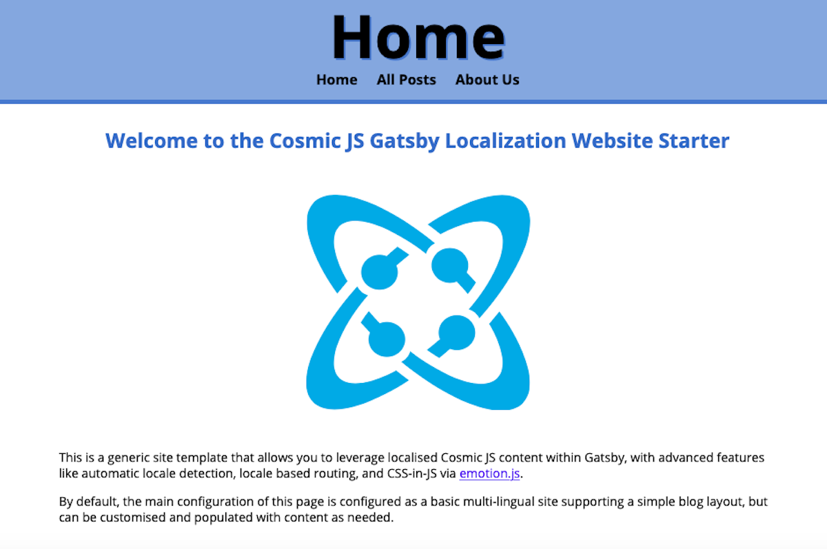 Gatsby Localization App Starter - Templates | Cosmic