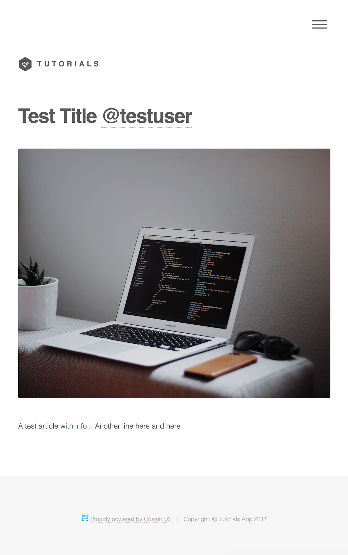 Tutorials App - Templates | Cosmic